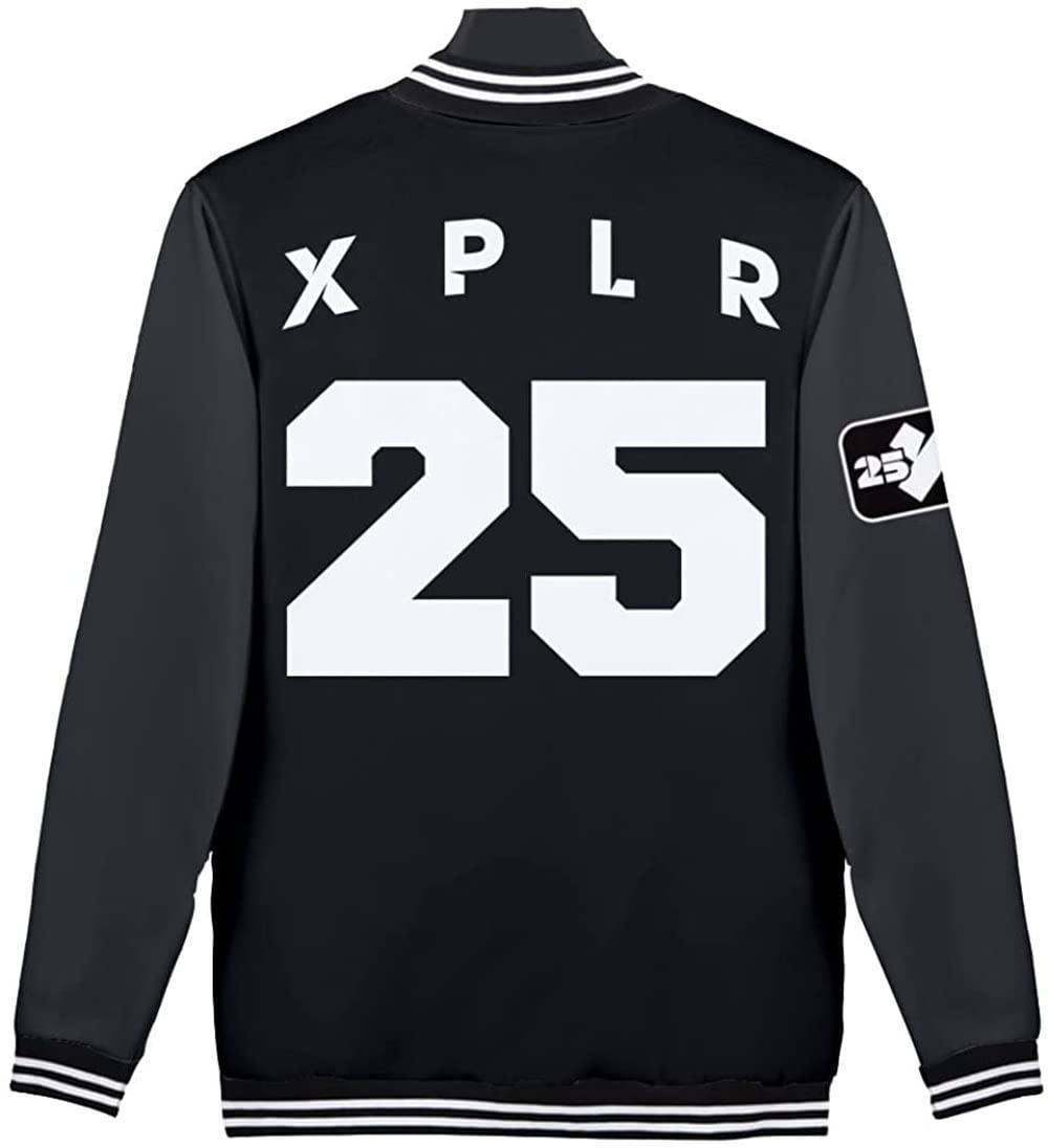 XPLR Maroon Letterman Jackets Merch Print Buttons Jackets Sam and Colby Hoodies Men Women's Sweatshirt (JL02341A01,S)