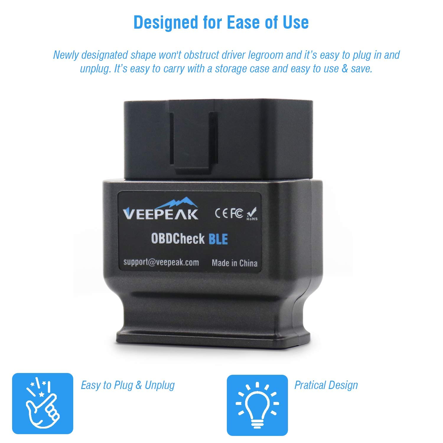 Veepeak OBDCheck BLE OBD2 Scanner and 1x2 Extension Cable Bundle