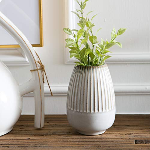 Vellarr Small White Ceramic Vase Set, Rattan Stripe Bud Vases Home Decor, Great for Decorative, Kitchen, Office or Living Room, (Set of 2 Vases)