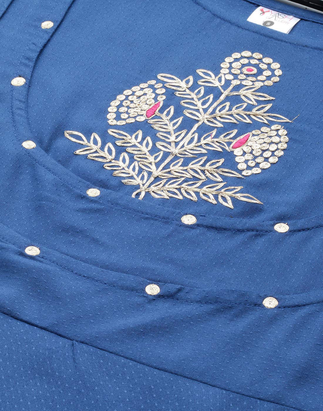 Yash Gallery Indian Rayon Embroidered Regular Kurtis for Women (Blue)