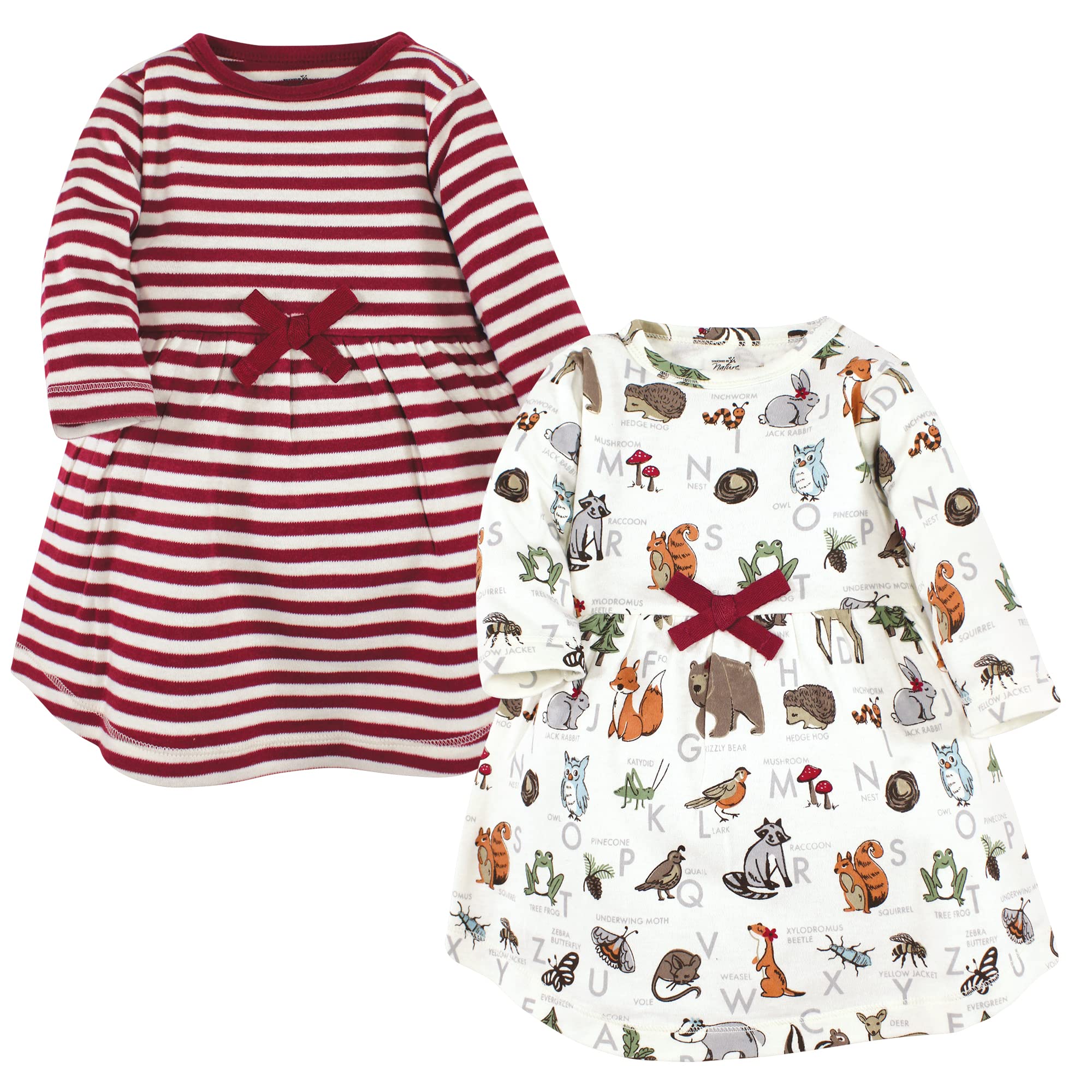 Touched by Nature Girls Organic Cotton Short-Sleeve and Long-Sleeve Dresses, Woodland Alphabet, 4 Toddler