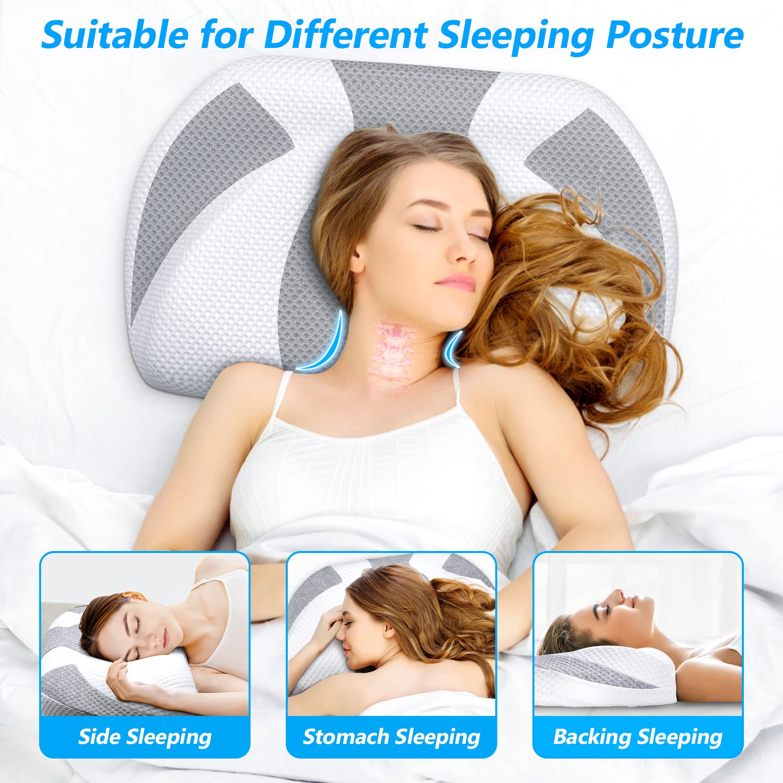 Zrfmib Cervical Memory Foam Pillow, Side Sleeper Pillow for Neck and Shoulder Pain, Adjustable Ergonomic Contour Neck Support Pillow, Odorless, Neck Pain Relief, Gray