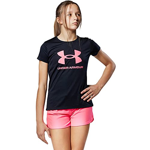 Under Armour Girls Tech Sportstyle Big Logo Short Sleeve T-shirt, Black (002)/Cerise, Youth Medium