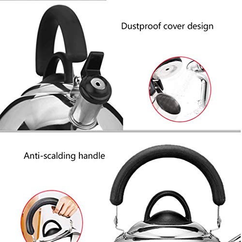 ZNZN Silver Stainless Steel Kettle Sound Kettle Stovetop Teapot with Heat-Proof Handle Classic Large Capacity (2.5L, 84.5OZ) Multifunctional Water Kettle