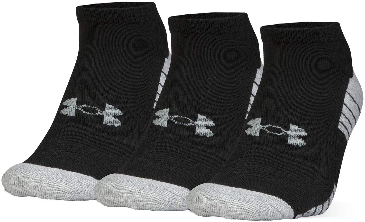 Under Armour Golf HeatGear Tech No Show Tab Socks, 3-Pair, Black, Shoe Size: Mens 8-12, Womens 9-12