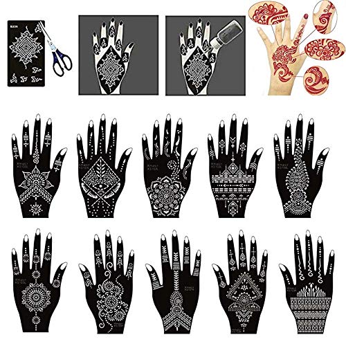 Xmasir Henna Tattoo Stencils Kit Pack of 22 Sheets, Temporary Tattoo Templates Indian Arabian Tattoo Sticker for Hands Body Art