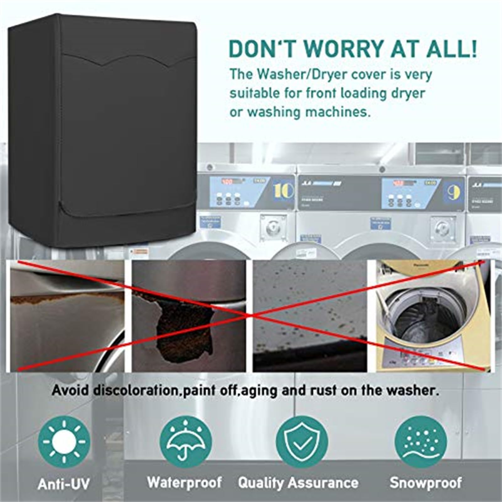 Washer/Dryer Cover,Washer and Dryer Covers,Washine Machine Cover for Waterproof and Dustproof Thickening Front-Loading Machine,Washer Cover Fit for Most Front-loading Washer(Black)