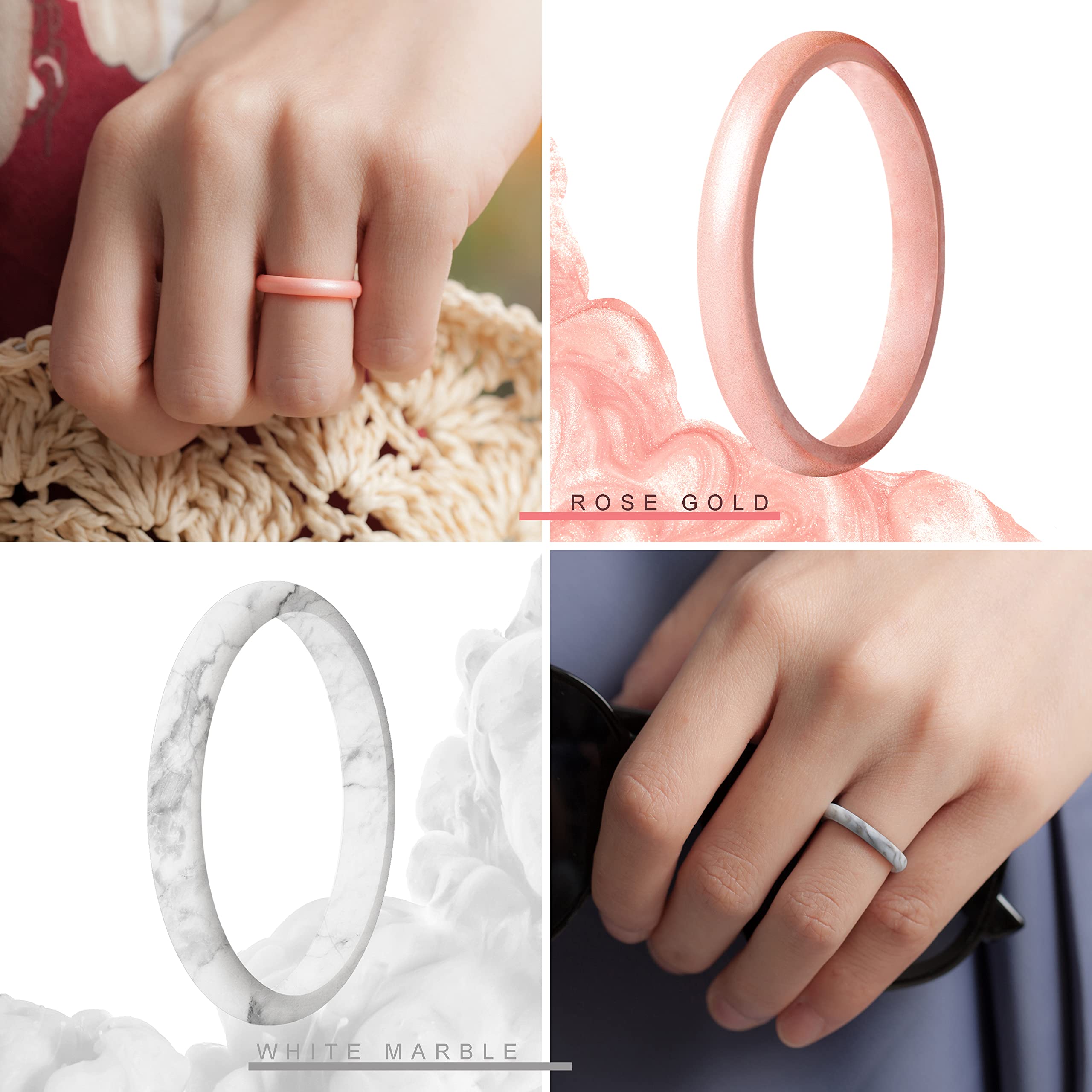 ThunderFit Women's Thin and Stackable Silicone Wedding Bands, Promise Rings 2.5mm Wide 2mm Thick - 1/4/5/6/7/8/9/10 Variety Multipack (Pack A - Size 8.5-9 (18.9mm))