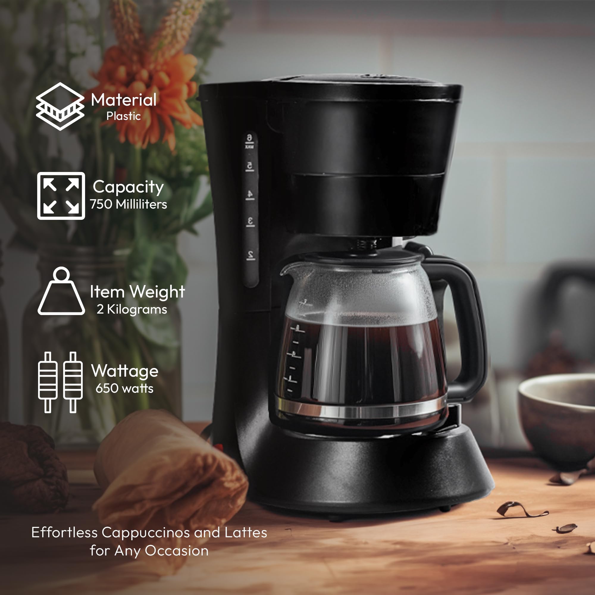 YATSKIA Electric Espresso Coffee Maker - Drip Plastic Programmable Coffee Makers with Coffee Pot, Coffee Machine for Home and Office 4-Cups, Black