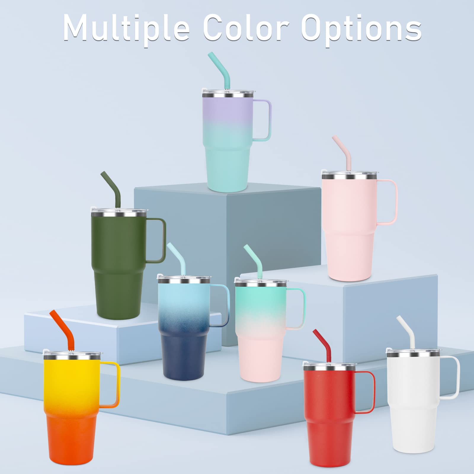 Sursip 24 oz Insulated Cup with Handle, Double Wall Vacuum Stainless Steel Tumbler with Straw and 2 Lids, For Cold/Hot Drinks, Coffee Travel Mug for Car/Home/Office/Party/Camping (Green&Navy-1 Pack)