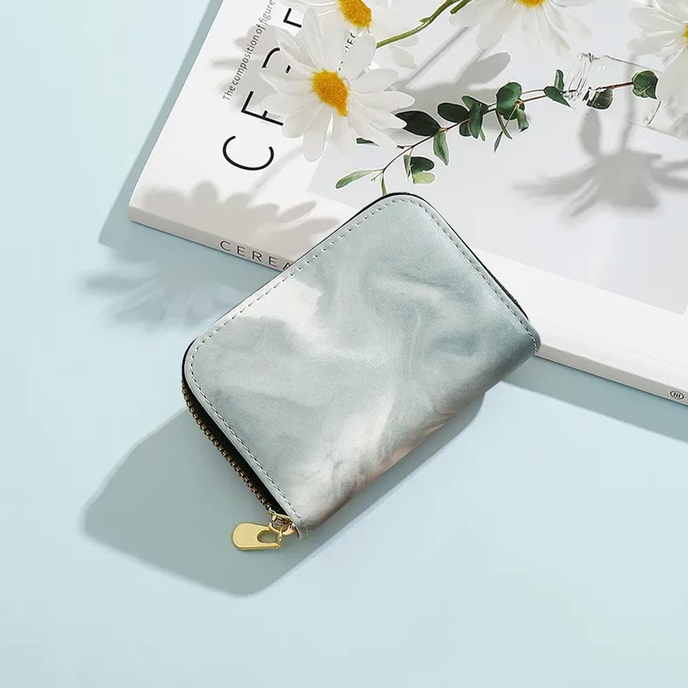 Small Tie Dye PU Leather Credit Card Wallet, Zipper Card Cases Holder for Women (Black)