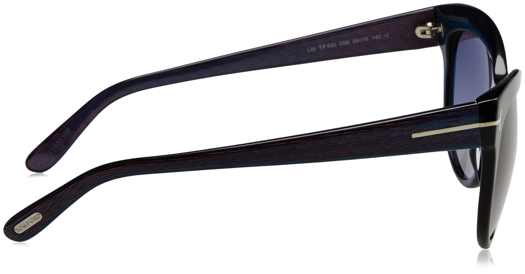 Tom Ford Cateye Sunglasses TF430 Lily 05B Black/Blue Chalkstripe 56mm FT0430