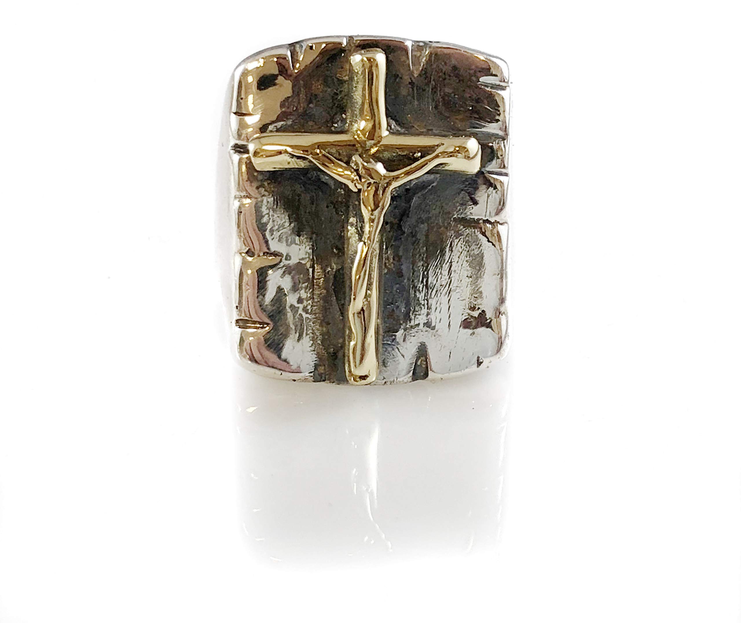 SILVERLAND1 Crucified Jesus Christ Brass & Solid Sterling Silver 925 Ring by Ezi Zino (9)