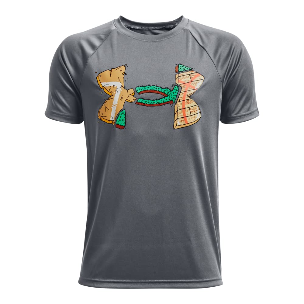 Under Armour Boys' Tech Logo Sport Fill Short-Sleeve T-Shirt, Pitch Gray (012)/White, Youth X-Large