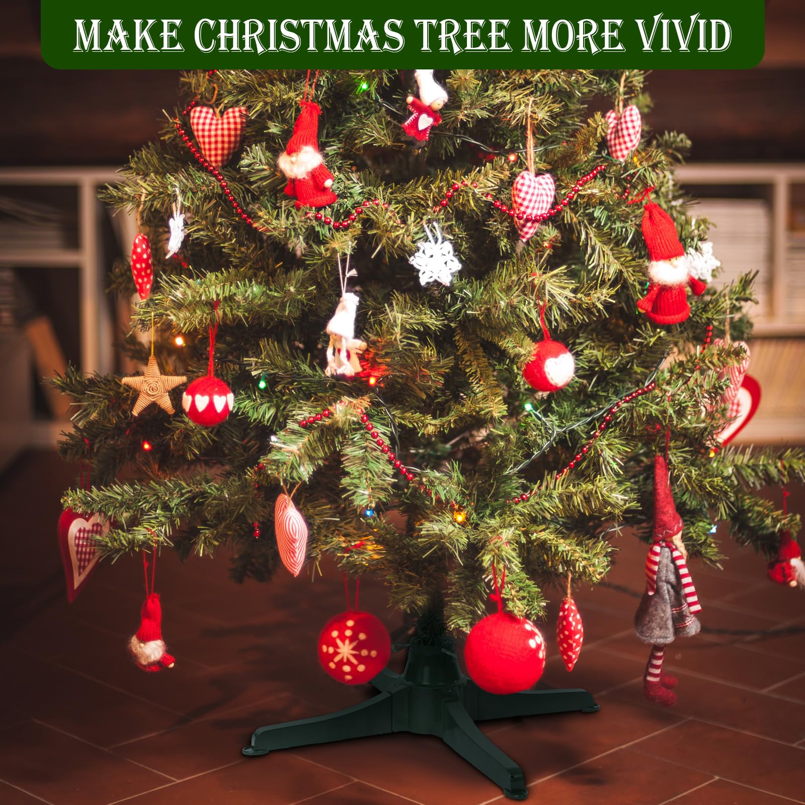 Xuhal 360 Degree Rotating Christmas Tree Stand Artificial Christmas Tree Stand Revolving Tree Spinner Stand Green Xmas Tree Base with Power Supply Adapter (25.98'', for Up to 7.5ft and 80 Pounds Tree)