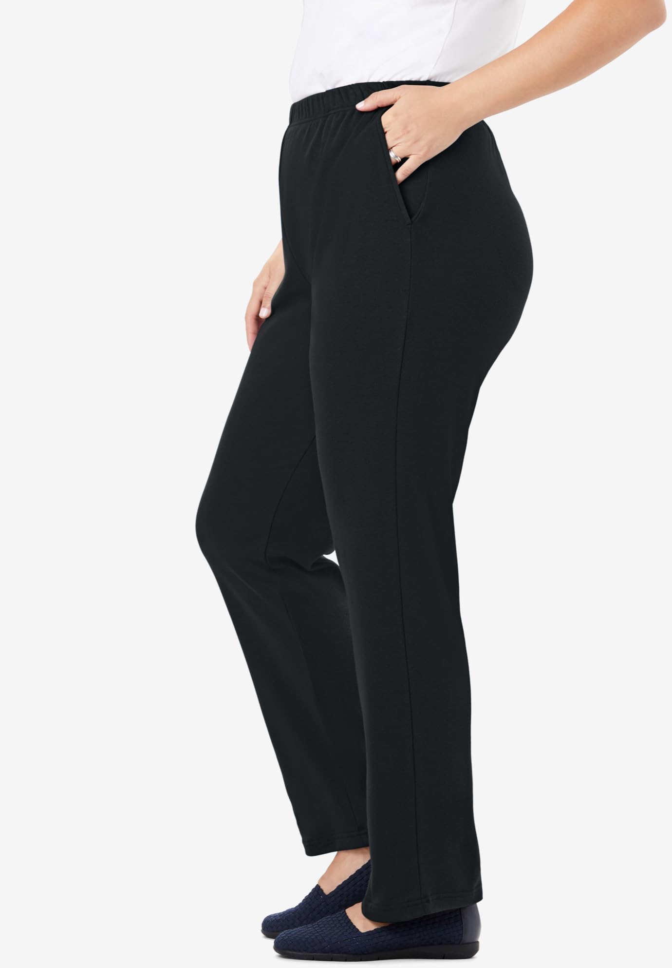 Woman Within Women's Plus Size Petite 7-Day Knit Straight Leg Pant - 2X, Black