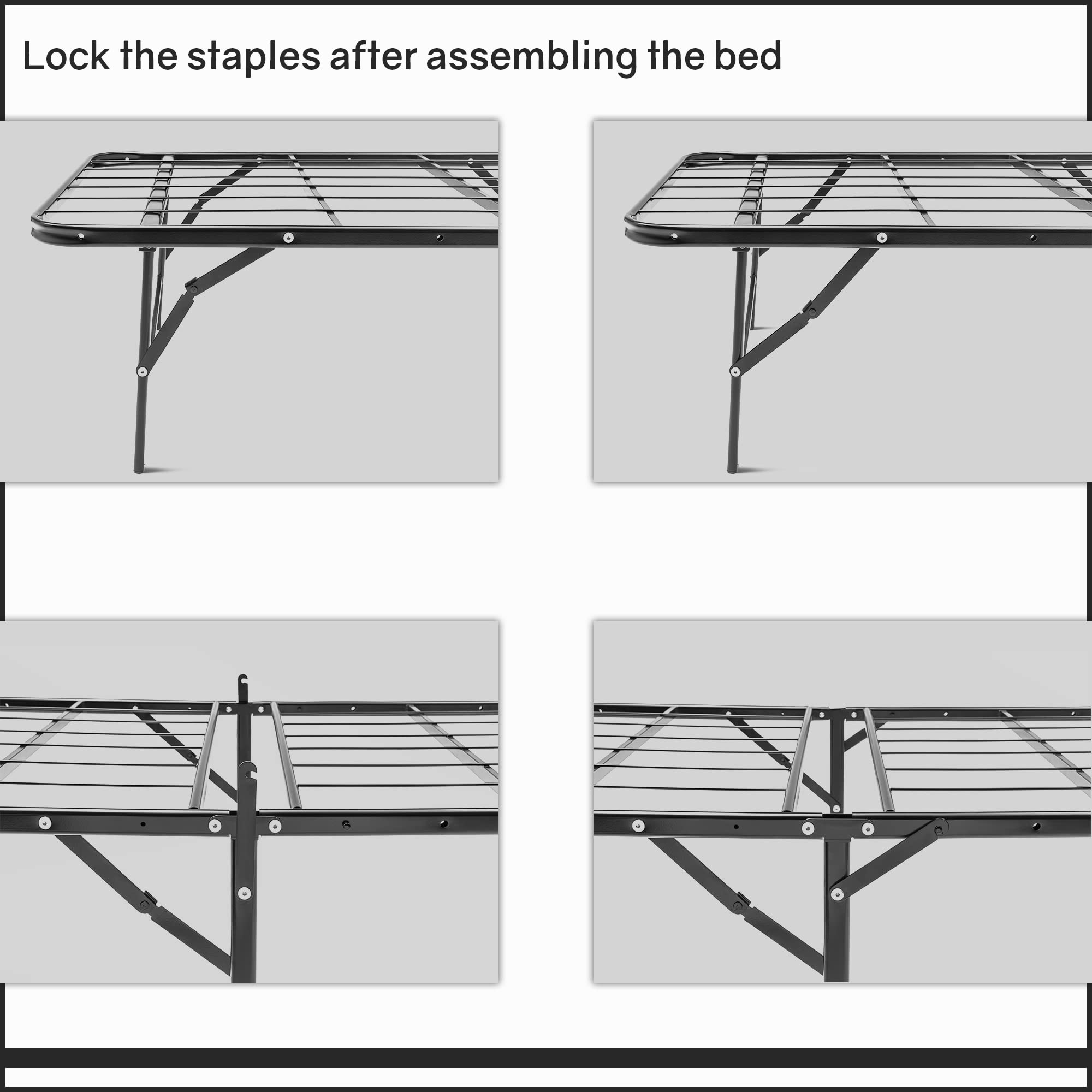 Zutan, 14-Inch Foldable Metal Platform Bed Frame with Tool Free Setup, Sturdy Steel, No Box Spring Needed, King, Black.