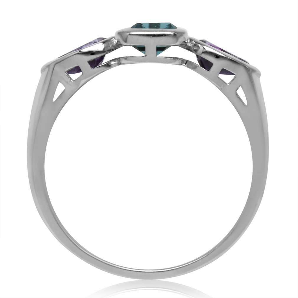 Silvershake 1.23ct. Genuine Octagon London Blue Topaz and Amethyst White Gold Plated 925 Sterling Silver Ring Size 9