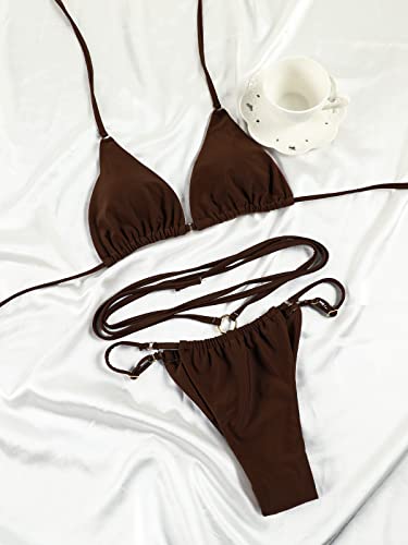 Women Halter String Bikini Set Sexy Thong Cheeky Two Piece Swimsuits Solid Color Bathing Swimwear