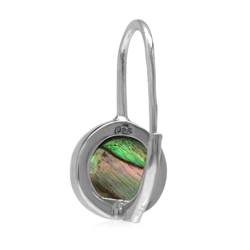 Silvershake 10MM Round Shape Abalone Paua Shell Inlay White Gold Plated 925 Sterling Silver Basic Leverback Dangle Earrings Jewelry for Women