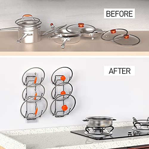 VZINO 2 Pack Pot Lid Organizer Rack for Cabinet Door/Wall, No Drilling Adhesive Wall/Door Mounted Pot and Pan Lid Holder, Plating Metal, Silver