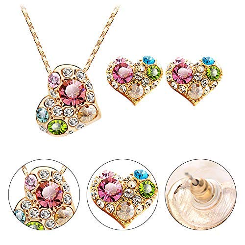 Women Necklace Earring Colorful Heart Pendant Girl Chain Collar Ear Studs Party Wedding Jewellery Set Love Gift Practical treatment