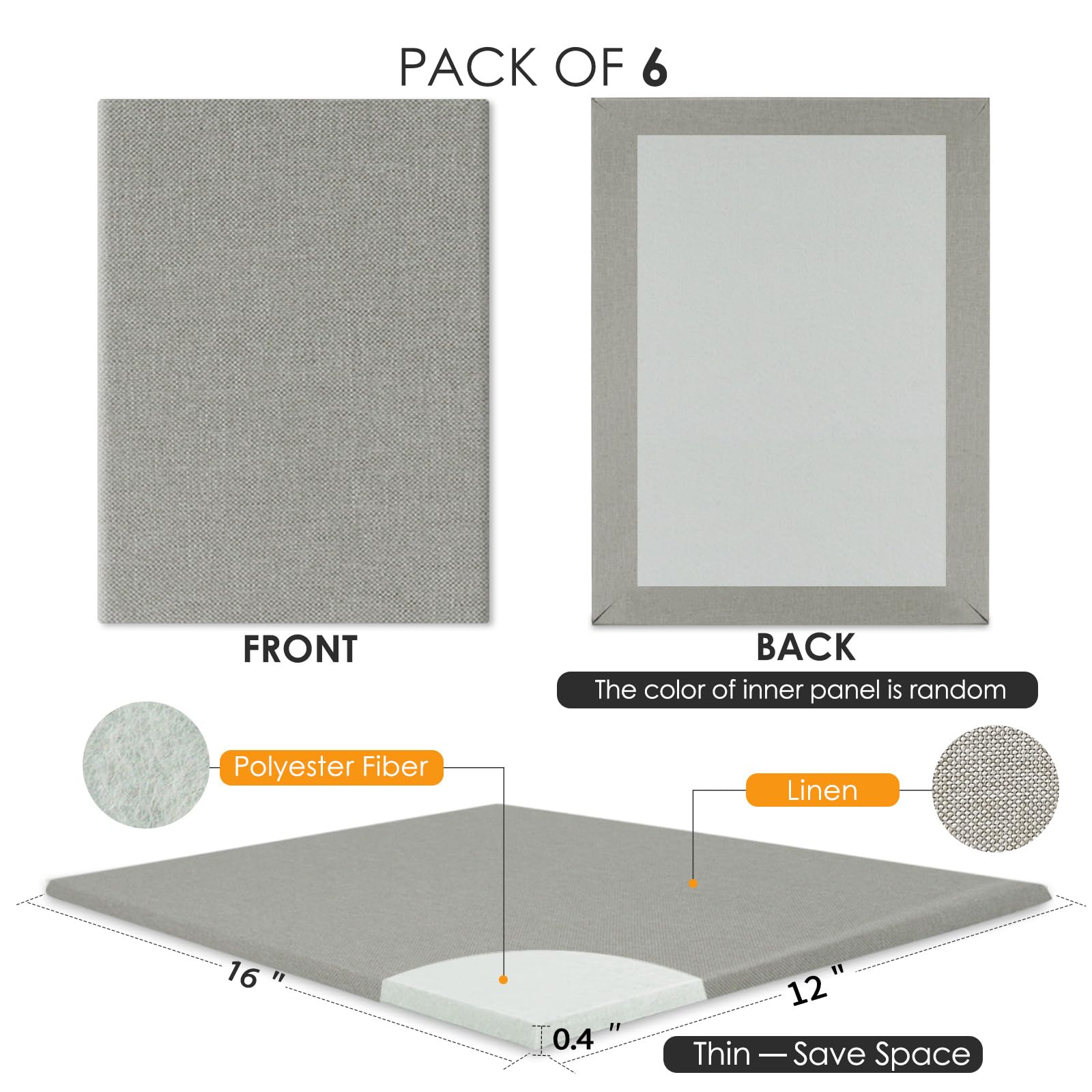TroyStudio Linen Adjustable Bed Headboard, 16 x 12 x 0.4 Inches 6 Pcs Felt Upholstered Wall Mounted Panels, Padded Cushion Headboard for King, Queen, Fabric Dorm Headboard, Anti-Collision Padding