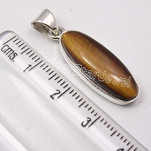 SilverStarJewel Tiger's Eye tcw 8.0 Necklace Pendant 1.3" Solid Silver Gemstone Holiday Gifting Online