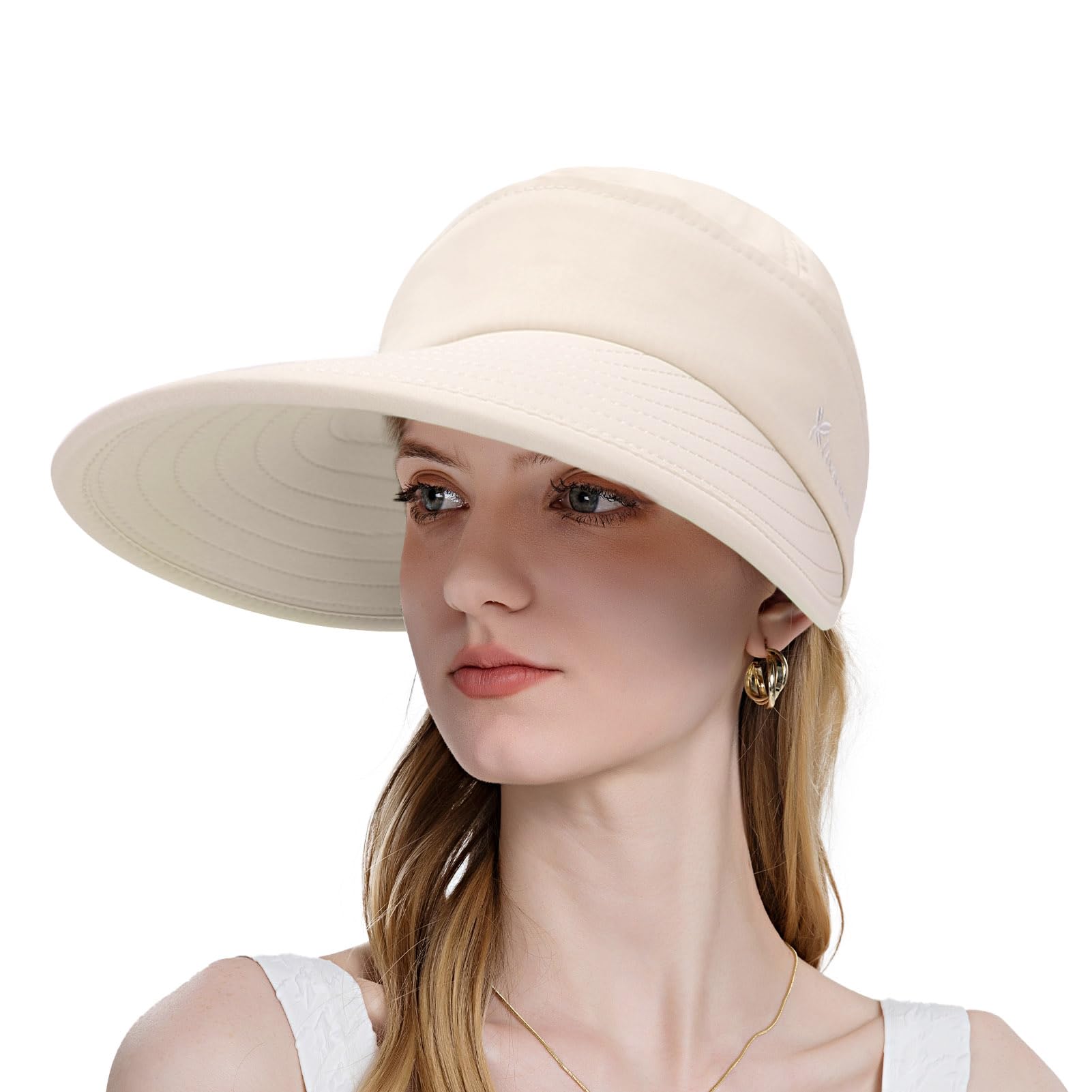 Women Sun Protection Hiking Hat,Foldable Wide Brim Visor Hats UPF 50+ with Removable Mesh Flap for Womens High Ponytail Black