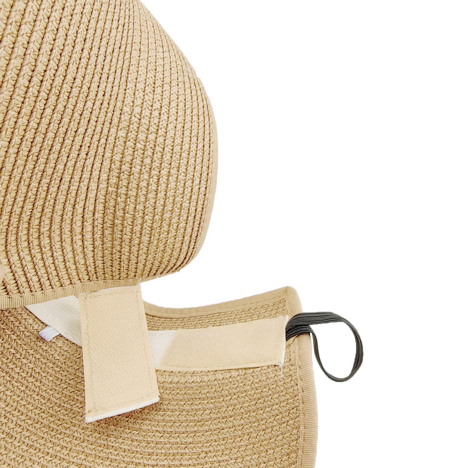 Women Sun Visors with Roll-Up Ponytail Packable Foldable Wide Brim Straw UV Protection Sun Beach Hats for Women Travel(Khaki)
