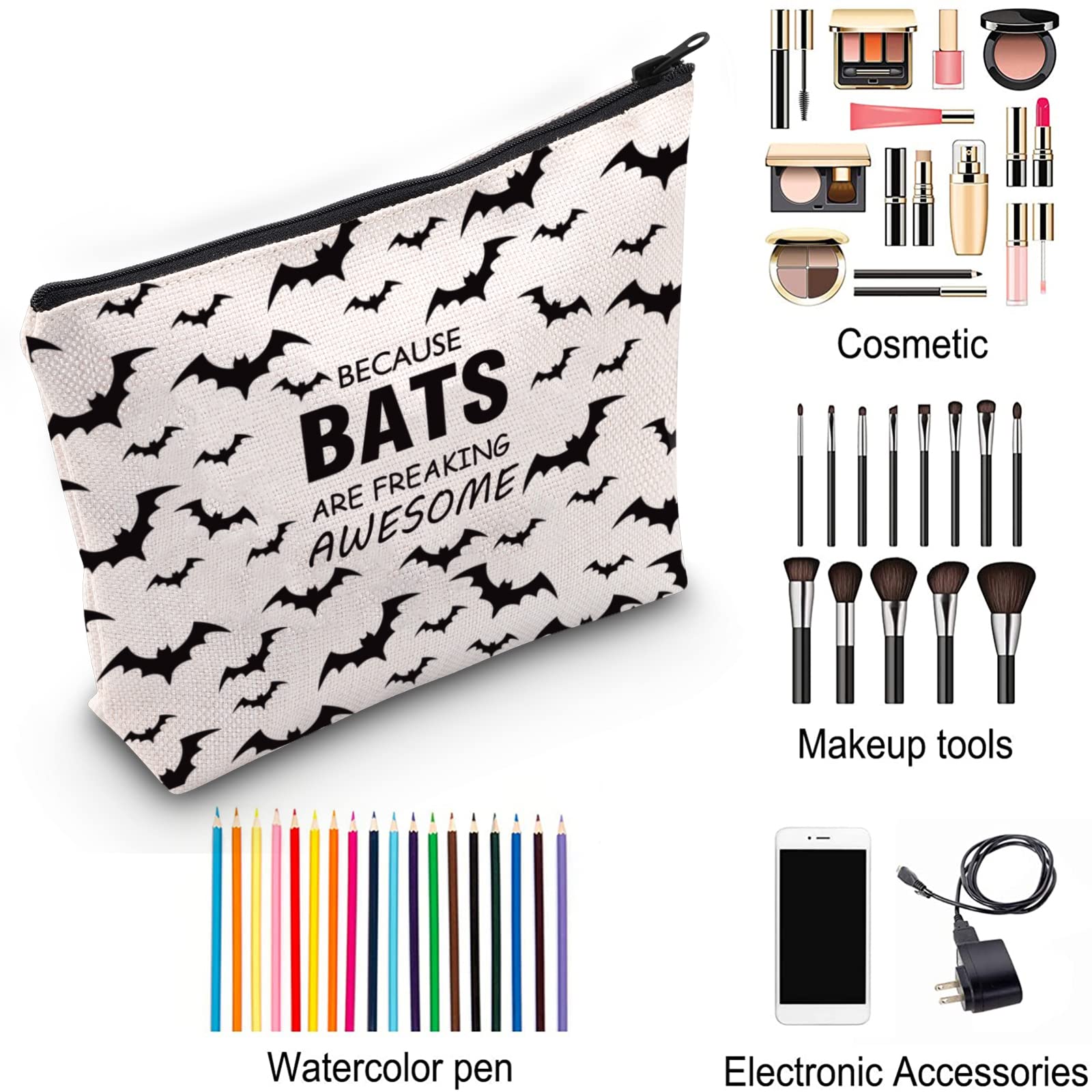 ZJXHPO Bat Survival Kit Because Bats Are Freaking Awesome Makeup Bag With Zipper Spooky Halloween Bat Gift Spooky Bat Toiletry Bag (Bats)