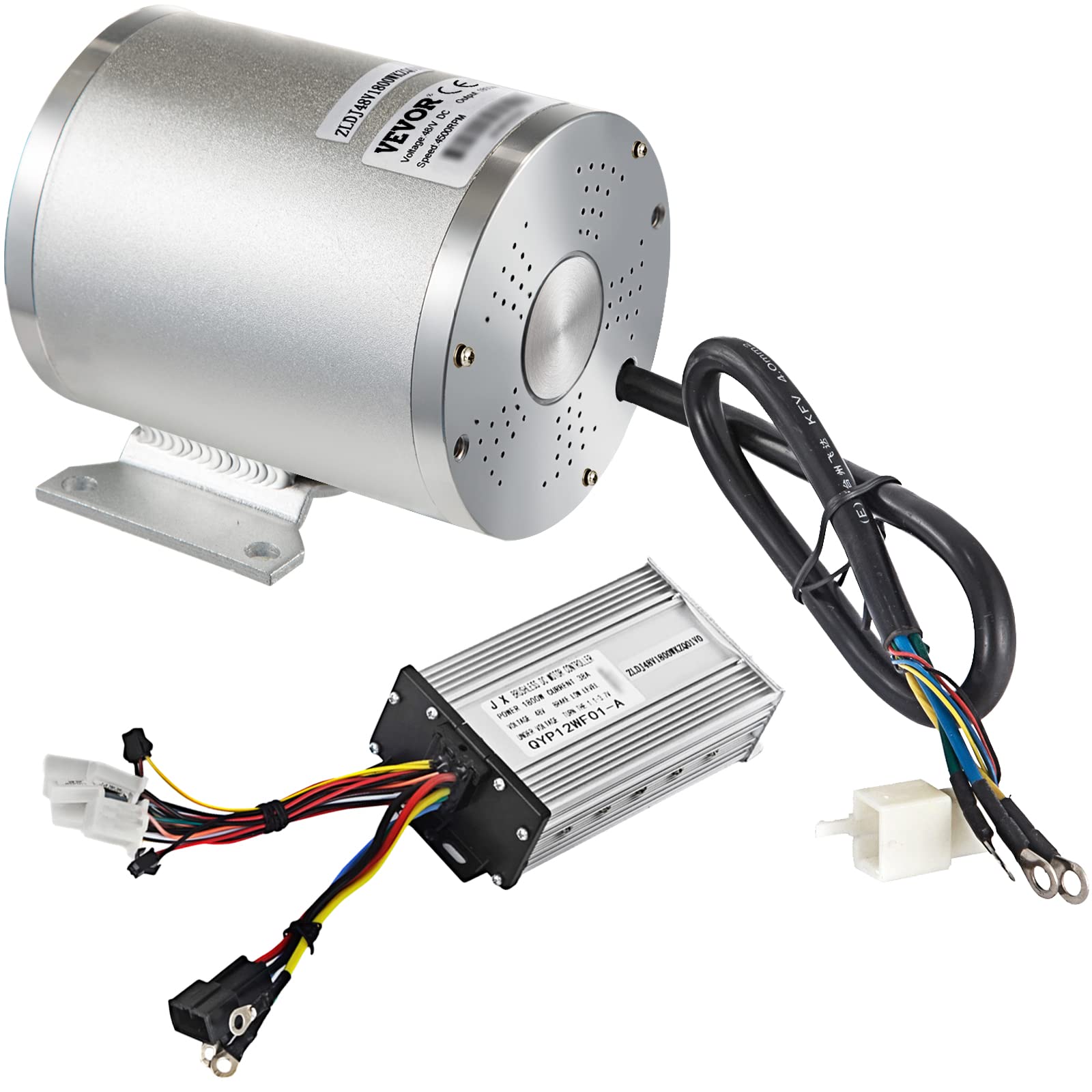 VEVOR 1800W 48V Electric Brushless, DC Motor Kit High Speed Brushless Motor, with 38A Speed Controller & Throttle Pedal & Wire Harness Set, for Electric Scooter Go Kart E-Bike