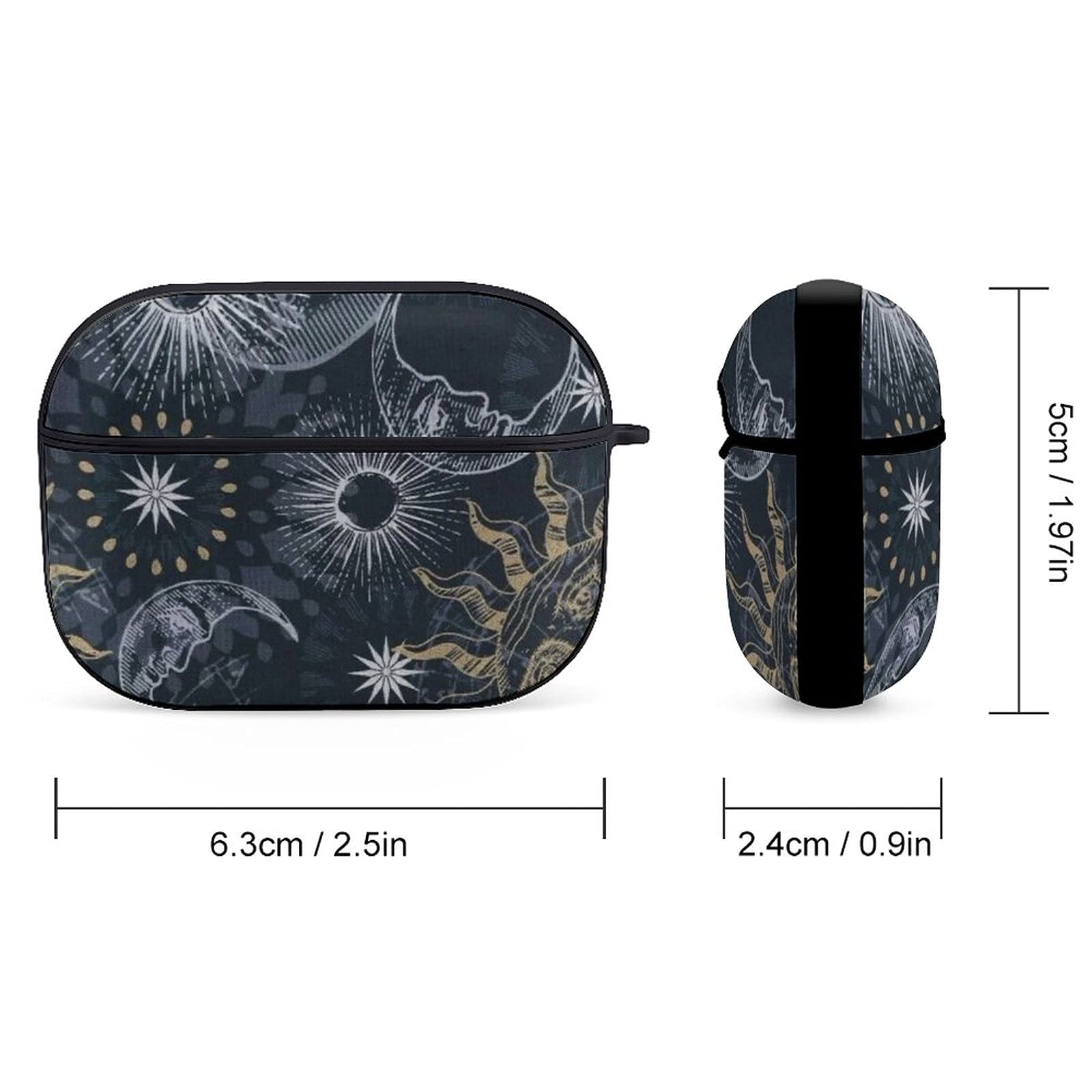 Unique Case Cover Compatible with AirPods Pro Wireless Charging Case for Women Men, Psychedelic Sun Moon Stars Tie Dye Headphone Case Cover, Front LED Visible with Keychain