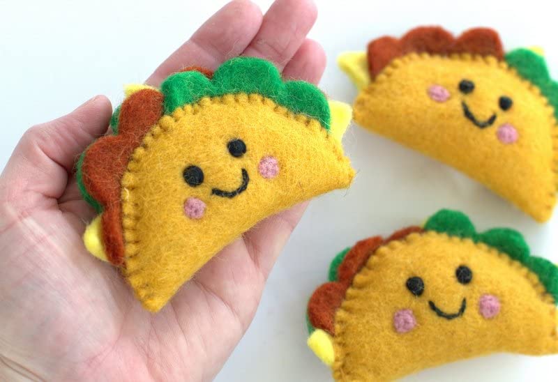 Taco Christmas Ornament- SET OF 1 or 3- Tacos Approx. 2.5" x 3.75"- 100% Wool- Pretend Play- Taco Tuesday- Christmas Tree Decor With Hooks- Winter Holiday Decoration- Handmade Gift Idea