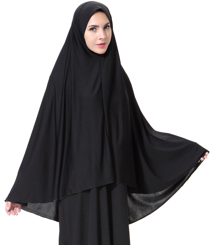 Women's Elegant Modest Muslim Islamic Ramadan Soft Lightweight Jersey Hijab Long Scarf, Black, M