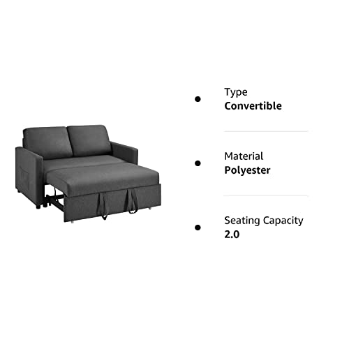 Yaheetech Convertible Sofa Bed Trundle Loveseat w/Pull-Out Trundle Bed Sleeper Sofa Convertible Couch for Limited Spaces Living Room Bedroom Guest Room Dark Gray 55.5 in