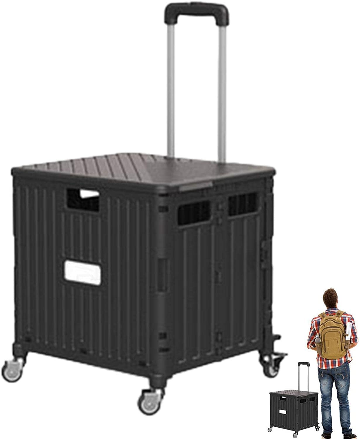 SYALEO Portable Foldable Rolling Crate with Wheels for Groceries Collapsible Storage Shopping Cart Transit Utility Hand Cart for Daily Use Carro de la compra