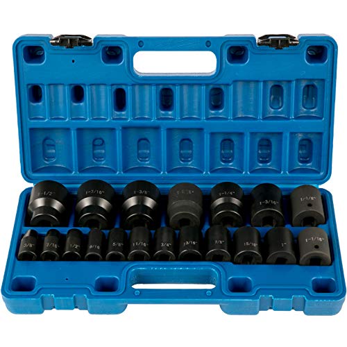 VEVOR Impact Drive Socket Set 1/2 Inches 19 Piece Impact Sockets SAE, Standard Socket Assortment, (3/8 Inches to 1-1/2 Inches) 6-point Hex Sockets