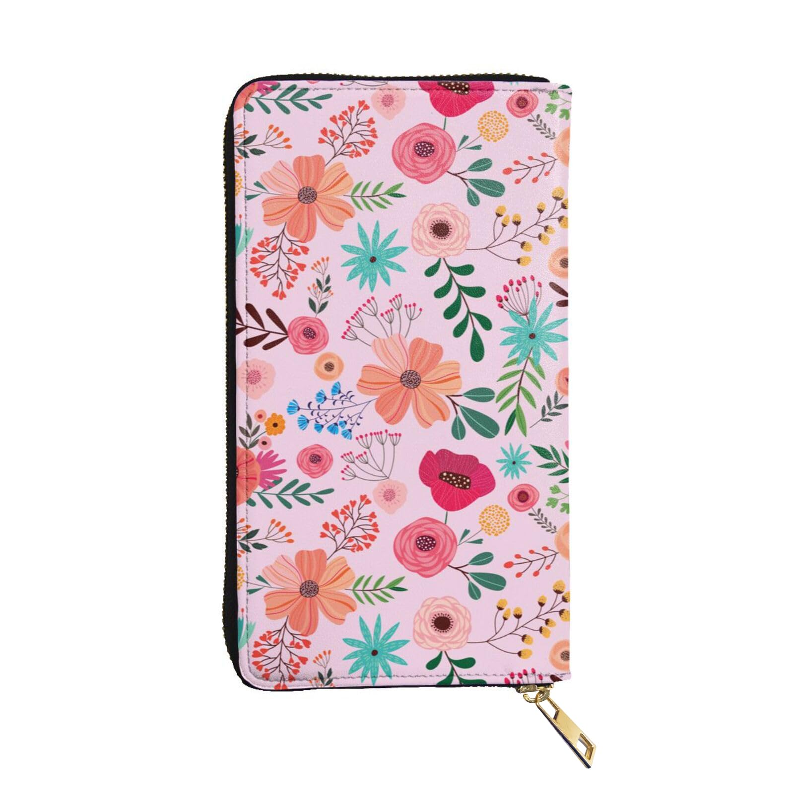 Women's Leather Pink Floral Wallet RFID Blocking Credit Card Holder Zipper Purse