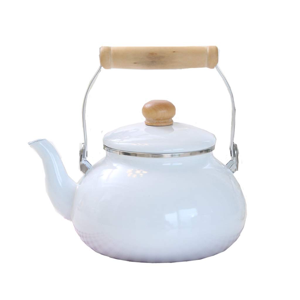 ZNZN White Gas Kettle Enamel Kettle Creative Flat Bottom Thickened Large Capacity Teapot with Anti-Scald Handle (2.5L,84.5OZ) Multifunctional Water Kettle