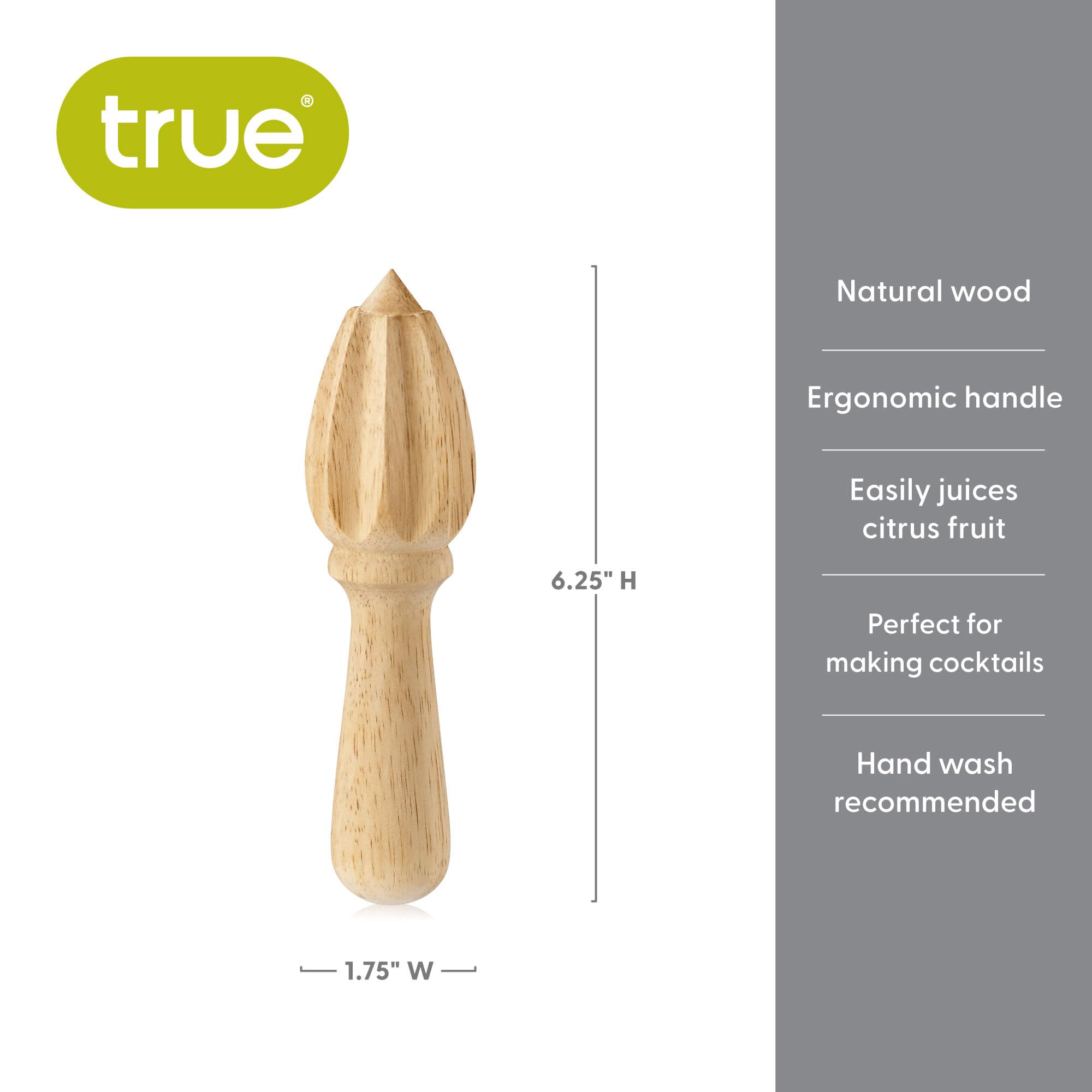 True Juice Citrus Wooden Reamer, Wooden Lemon Juicer, Handheld Citrus Juicer, Juicing Tool, 6.25', Wood