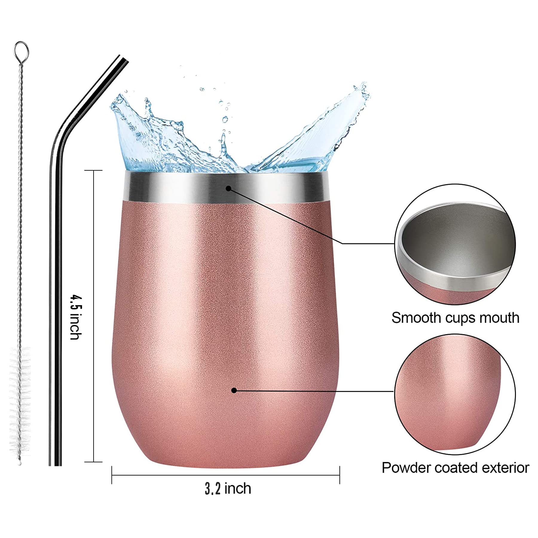 Waldeal Cows Wine Tumbler with Lid and Straw, Stainless Steel nsulated Wine Cup 12oz for Coffee, Champaign, Cocktail, Beer, Ice Cream