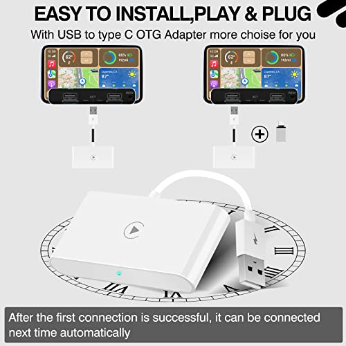Wireless CarPlay Adapter Compatible with Apple Phone, 2023 Upgrade Plug & Play Dongle Wired Convert for Cars from 2015 with Factory Wired CarPlay, Fast and Easy Use Fit for iPhone iOS 10+