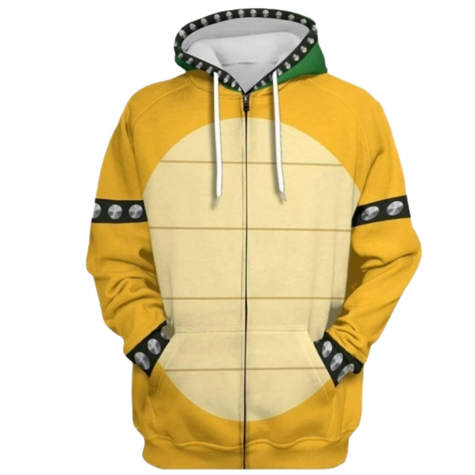Vueamei Bowser cosplay costume hoodie,Adult 3D printed full zip hoodie (US, Alpha, Small, Regular, Regular, yellow 1)