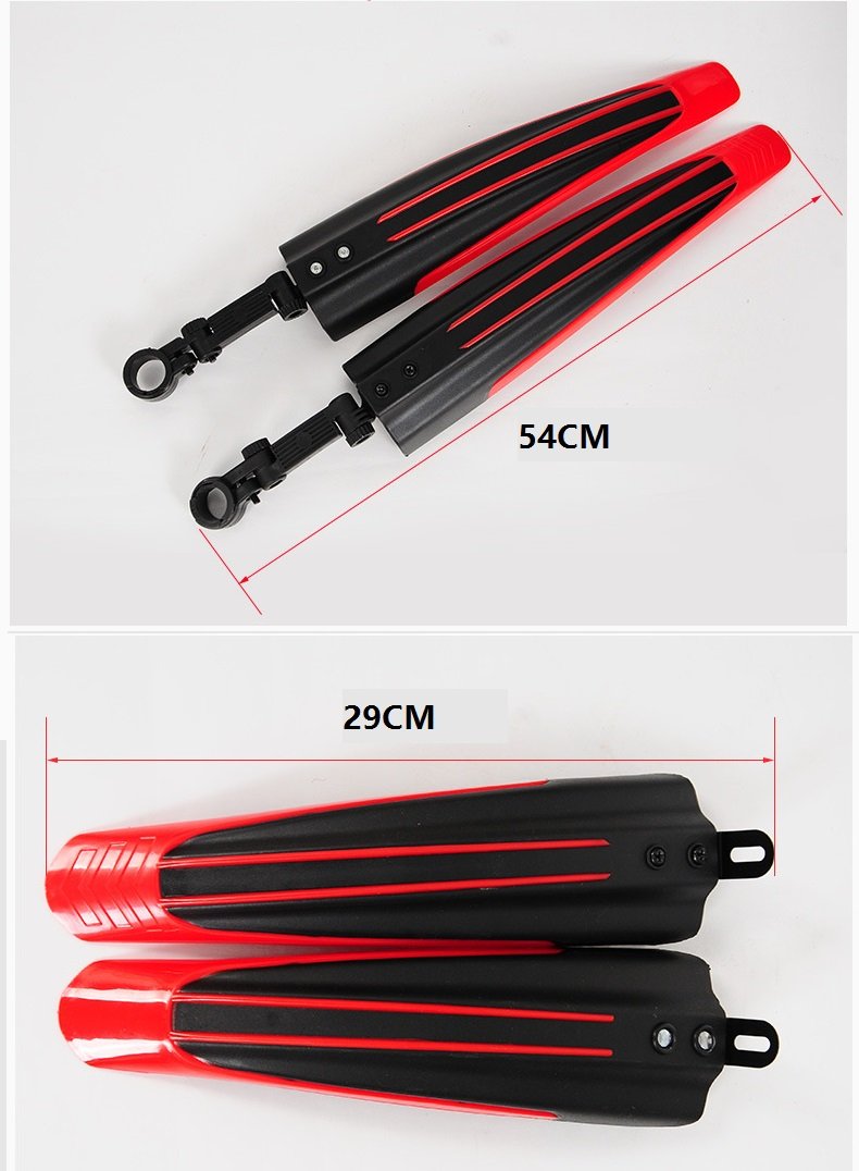 WIROJ BlueSunshine Adjustable Road Mountain Bike Bicycle Cycling Tire Front/Rear Mud Guards Mudguard Fenders Set (Red + Black)