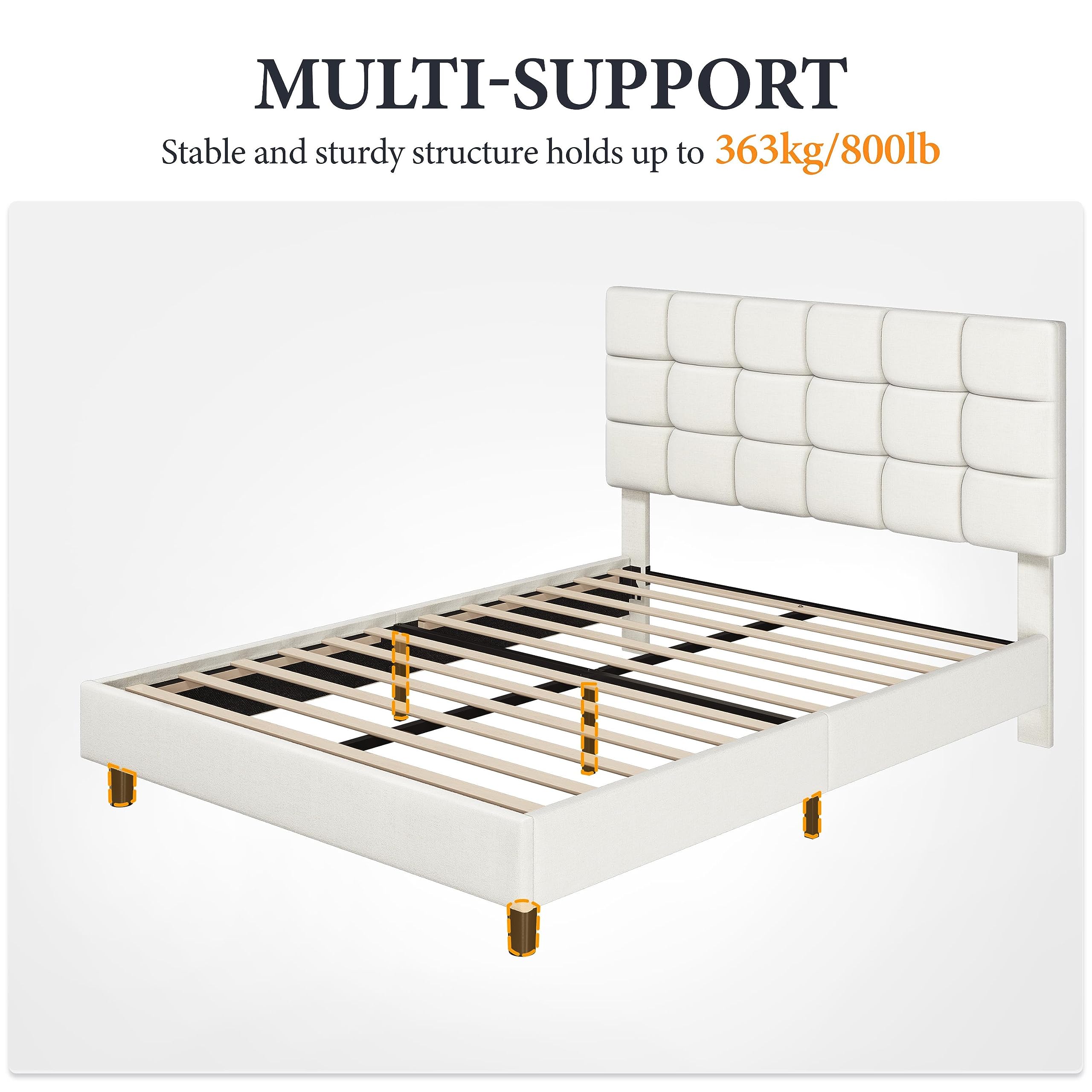 Yaheetech Queen Bed Frame Scandinavian Natural Pine Wood Platform Bed, Detachable Wooden Slats for Easy Assembly/6.2 inch Clearance Space/Noise-Free/No Box Spring Needed, White Queen Bed