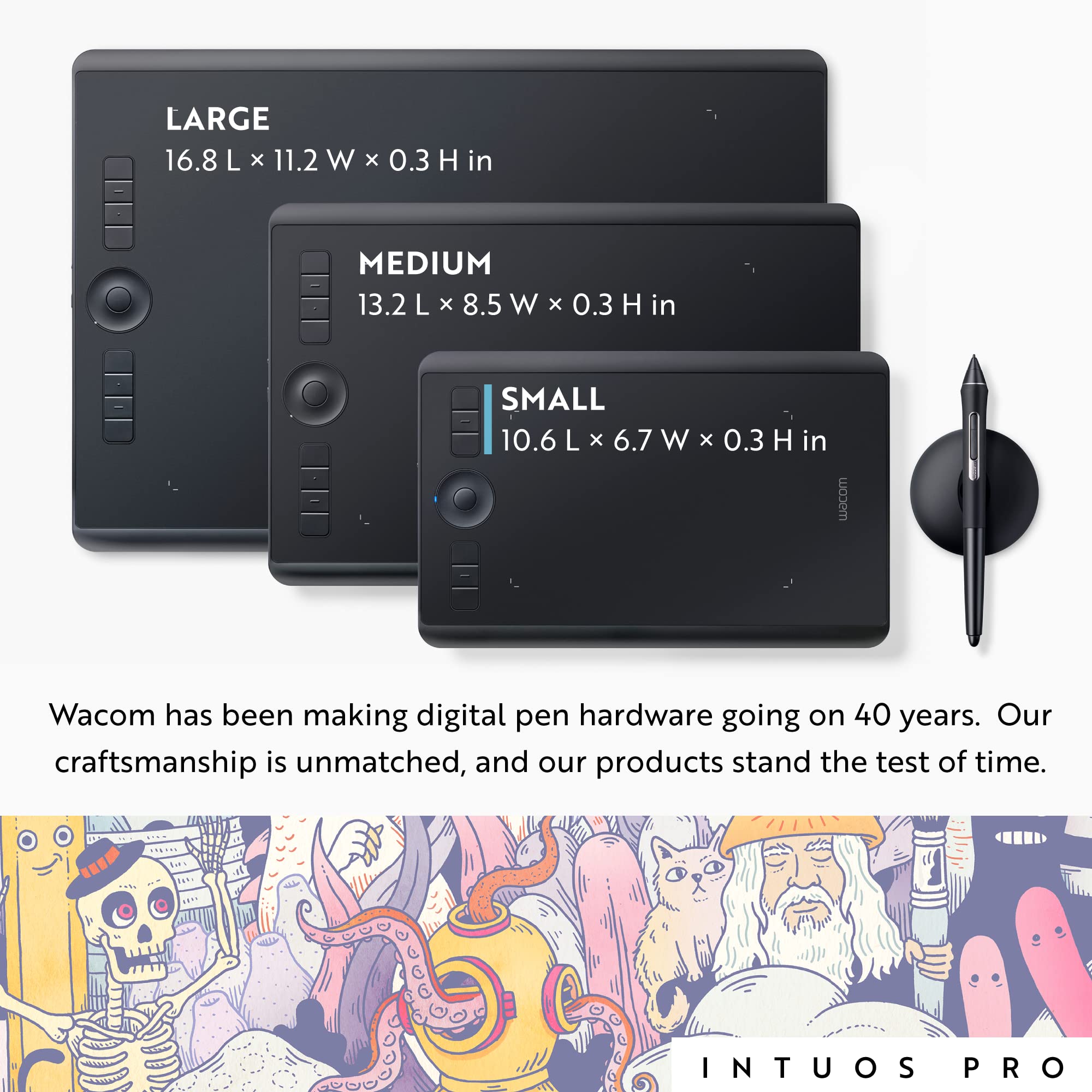 Wacom Intuos Pro Small Bluetooth Graphics Drawing Tablet, 6 Customizable ExpressKeys, 8192 Pressure Sensitive Pro Pen 2 Included, Compatible with Mac OS and Windows,Black