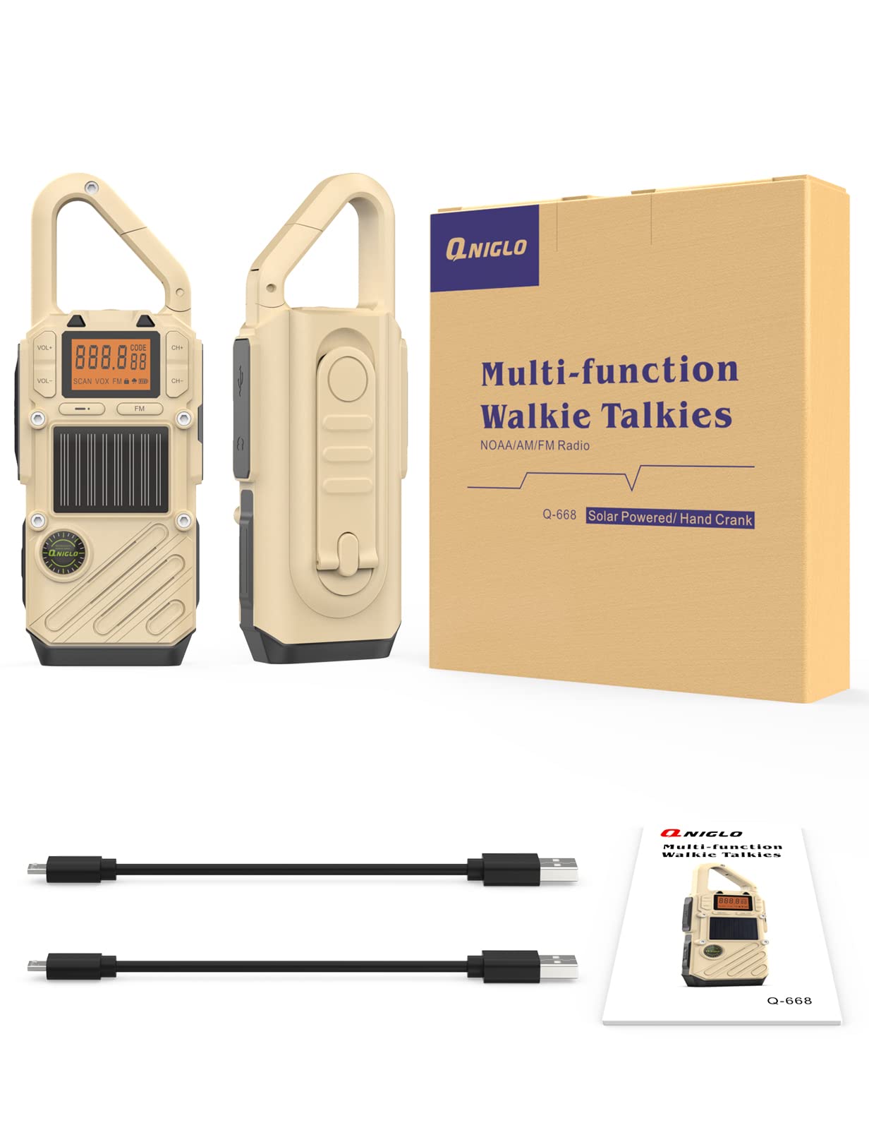 Walkie Talkies for Adults Rechargeable, FM/NOAA Emergency Radios with Weather Alerts, LED Flashlight & SOS Alarm, Solar Powered Hand Crank Long Range 2 Way Radios Walkie Talkie with USB Charged