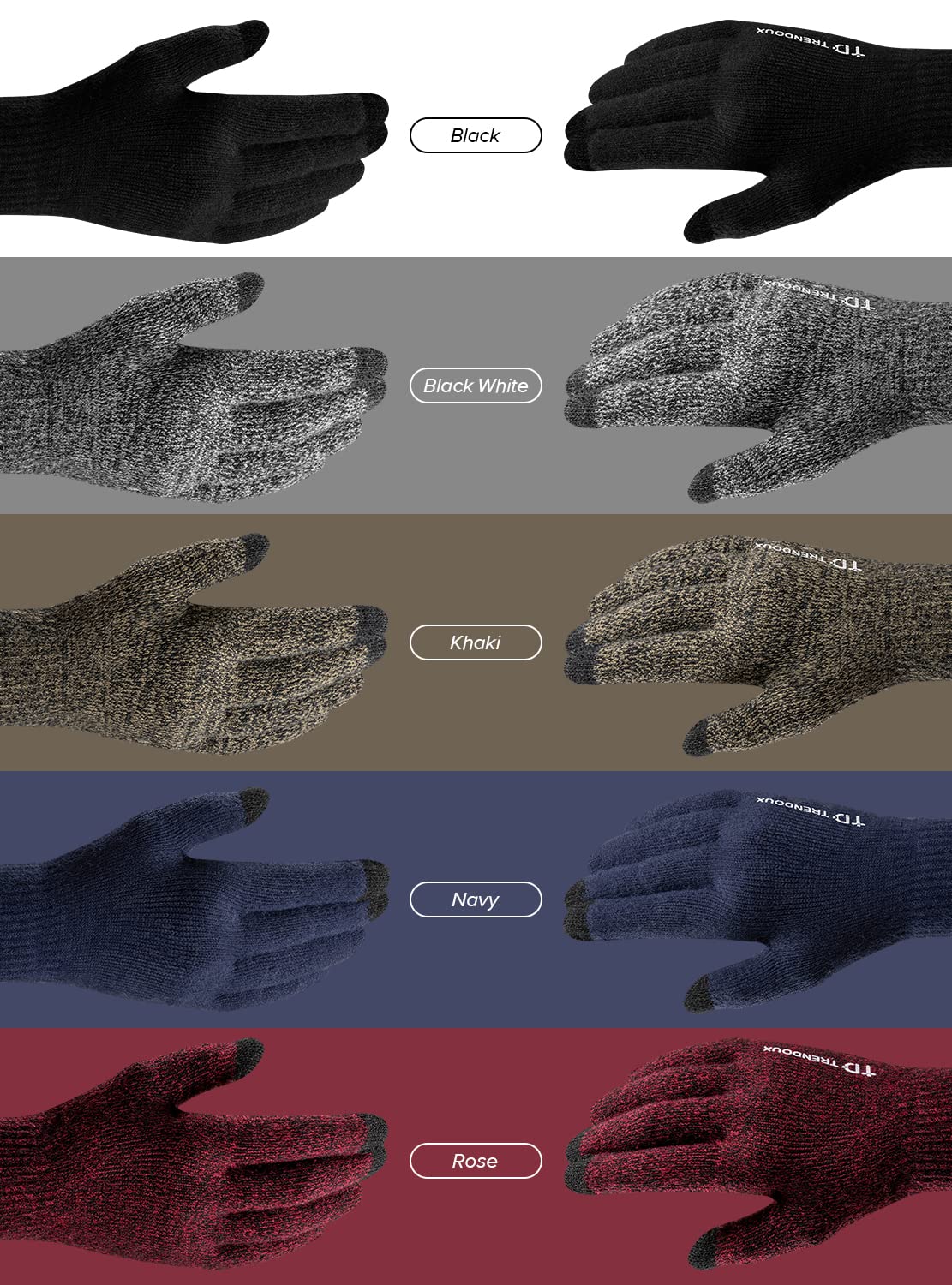 TRENDOUX Touchscreen Gloves, Winter Gloves for Men Women Unisex - Texting Riding Running Computer Non-slip Grip Elastic Cuff Nap Lining Stretchy Material Cold Hand Typing - Navy - L