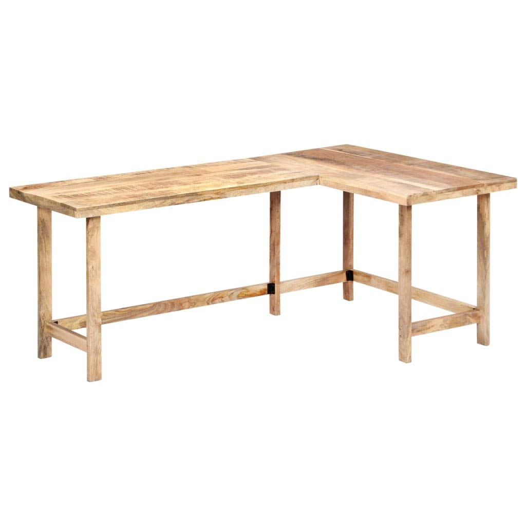 vidaXL Desk, L-Shaped Computer Desk, Home Office Corner Desk, Living Room Writing Table Workstation, Farmhouse Style, Solid Wood Mango